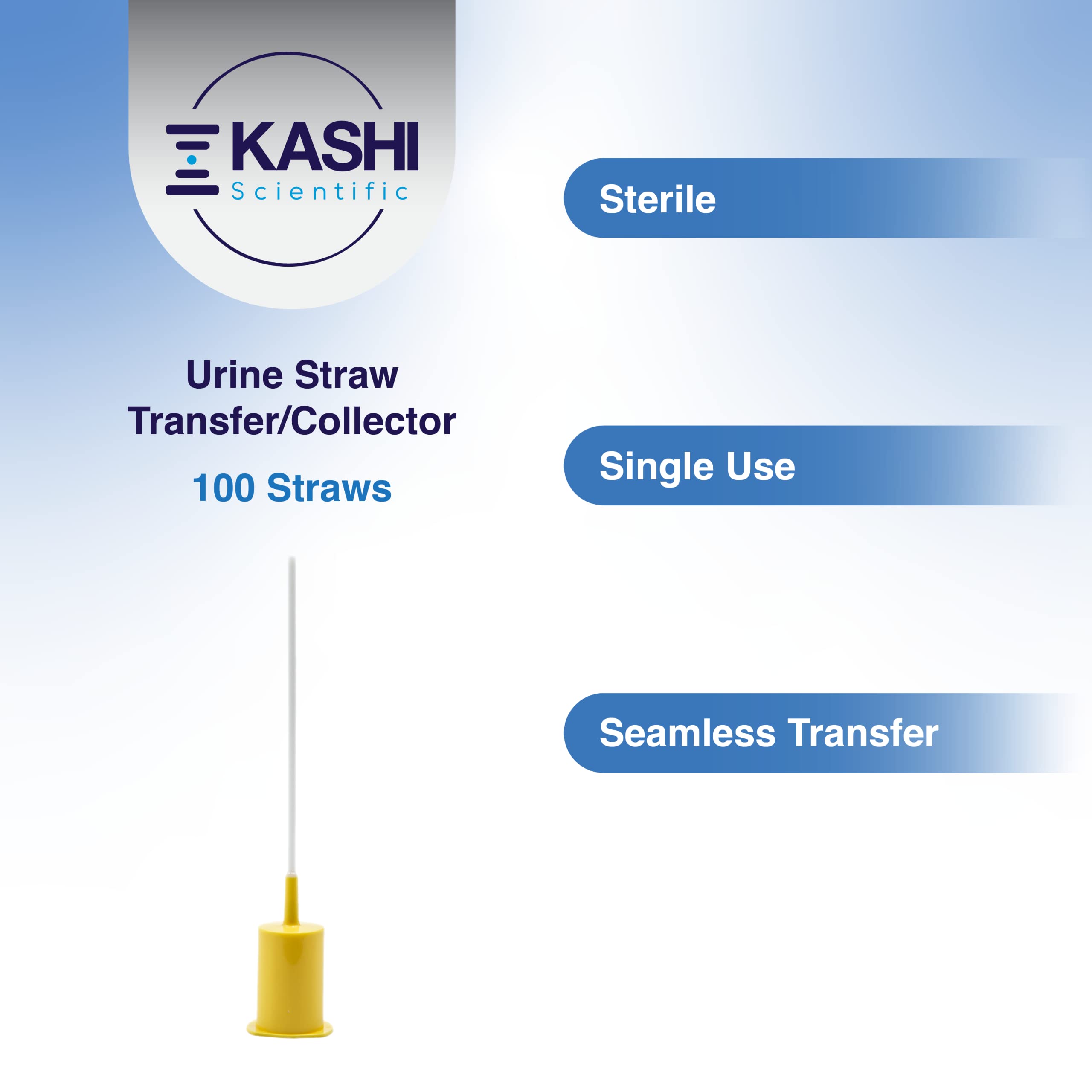 Kashi Scientific Urine Transfer Straw - Urine Collector Device for Vacuum Tubes and Cups - Individually Wrapped - Sterile -100/pack