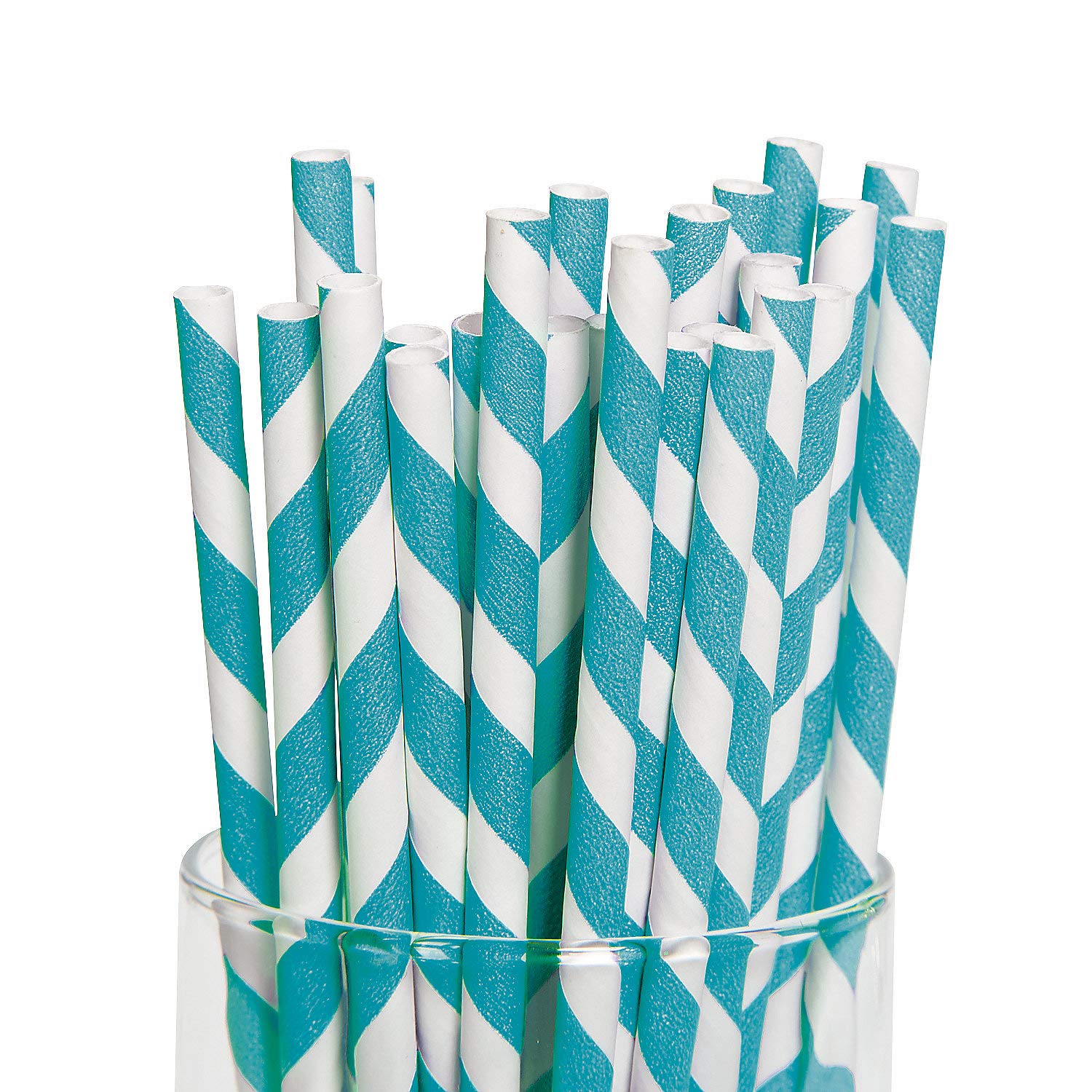 Turquoise Paper Striped Straws (24 Pc)