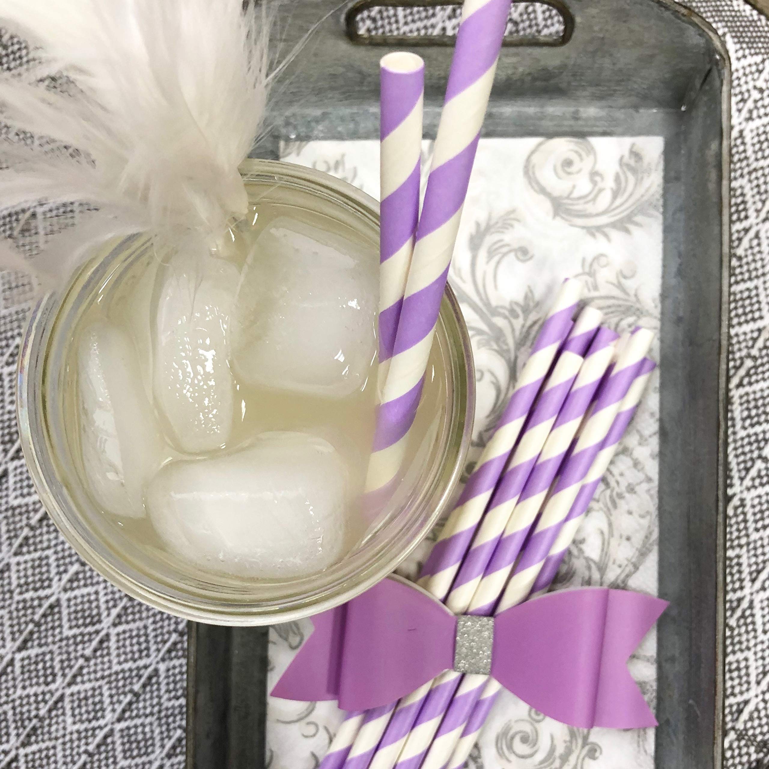 Mermaid Party Supply - Lilac Lavender Blue Green Paper Foil Drinking Straws - 7.75 Inches - 100 Pack