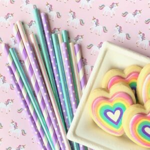 Mermaid Party Supply - Lilac Lavender Blue Green Paper Foil Drinking Straws - 7.75 Inches - 100 Pack