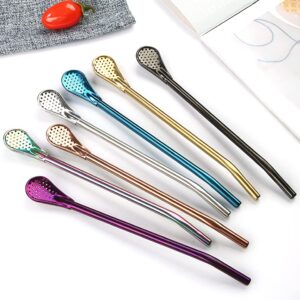 Anller Premium Straw Spoons Bombillas Yerba Mate Straw, Drinking Stirring Straws with Filter Spoon -7.2inch (7 Straws + 2 Cleaning brushes）