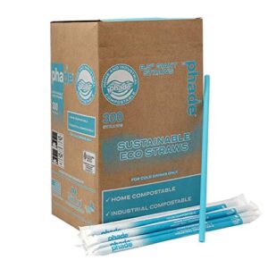 phade 8.5" giant compostable biodegradable eco straws, 300 count, individually wrapped, for cold drinks only