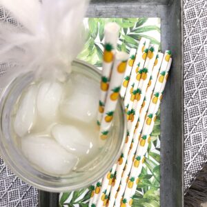 Pineapple and Gold Foil Paper Straws - Hawaiian Luau - 7.75 Inches - 100 Pack - Green Yellow Gold - Outside the Box Papers Brand