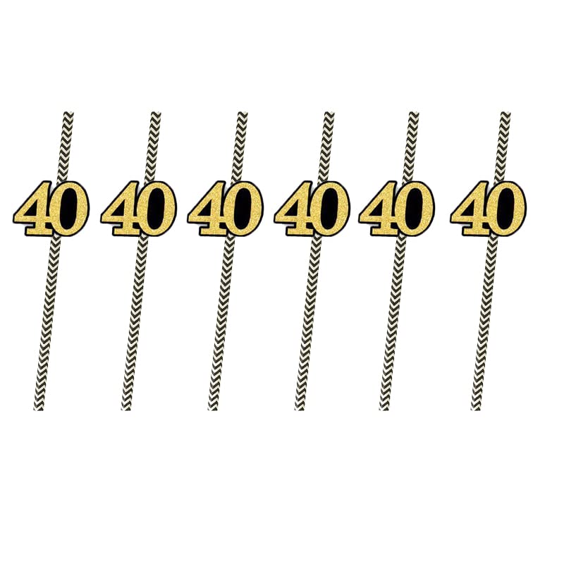 Happy 40th Birthday Straw Decor Gold Glitter Drinking Straw Cheers to 40 Years Thirty Birthday Party Decoration (24 PCS）