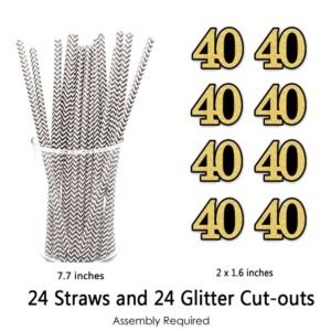 Happy 40th Birthday Straw Decor Gold Glitter Drinking Straw Cheers to 40 Years Thirty Birthday Party Decoration (24 PCS）