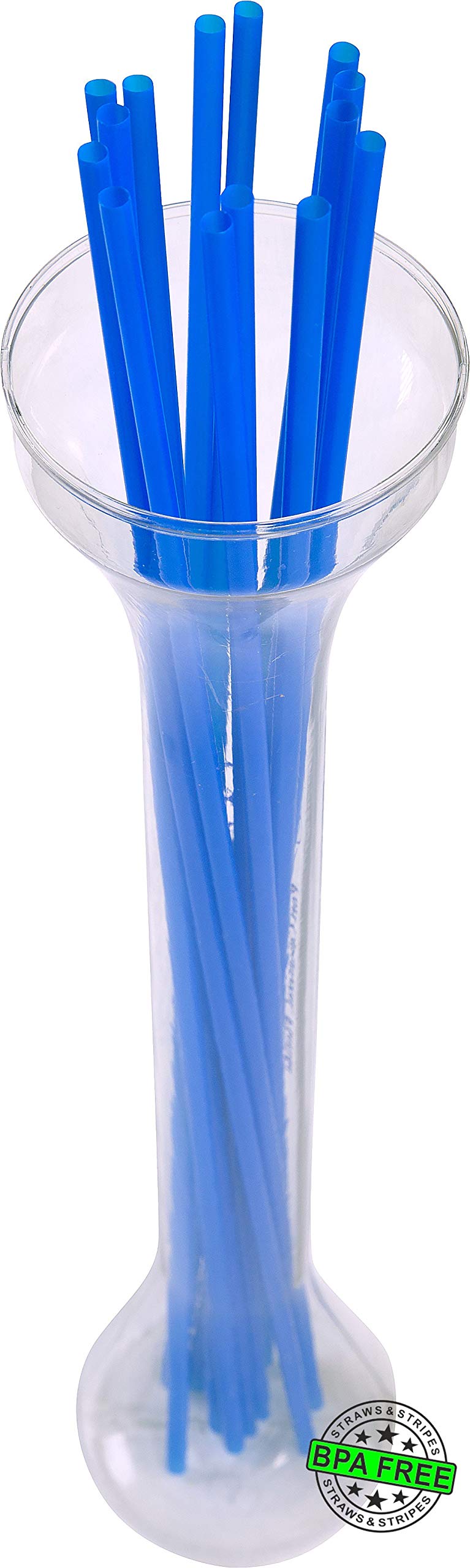 Made in USA Pack of 250 Unwrapped BPA-Free Plastic Slim Extra Long Drinking Straws (Blue - 18" X 0.21")