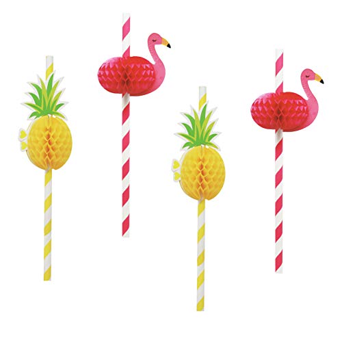 Flamingo Pineapple Honeycomb Ball Paper Straws 3D Decoration Striped Straw for Birthday Baby Shower Theme Party Table Decor 50PCS