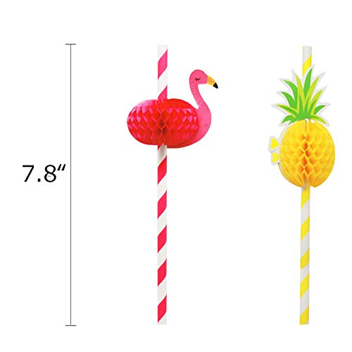 Flamingo Pineapple Honeycomb Ball Paper Straws 3D Decoration Striped Straw for Birthday Baby Shower Theme Party Table Decor 50PCS