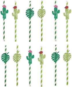 10 pieces cactus monstera leaf drinking straws disposable paper straws for hawaiian party supplies