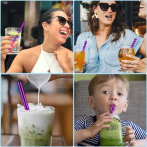 Vannise Stainless Steel Boba Straws, 6 Pack 8.5'' & 10.5'' Long Straws x 0.5'' Diam Wide Mouth Straw, Reusable bubble tea Straws & smoothie Straws for Homemade Thick Drinks, Purple Metal Straw