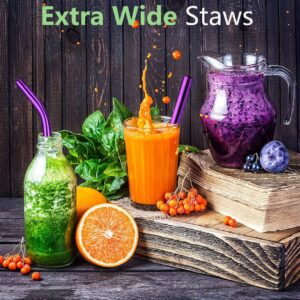 Vannise Stainless Steel Boba Straws, 6 Pack 8.5'' & 10.5'' Long Straws x 0.5'' Diam Wide Mouth Straw, Reusable bubble tea Straws & smoothie Straws for Homemade Thick Drinks, Purple Metal Straw