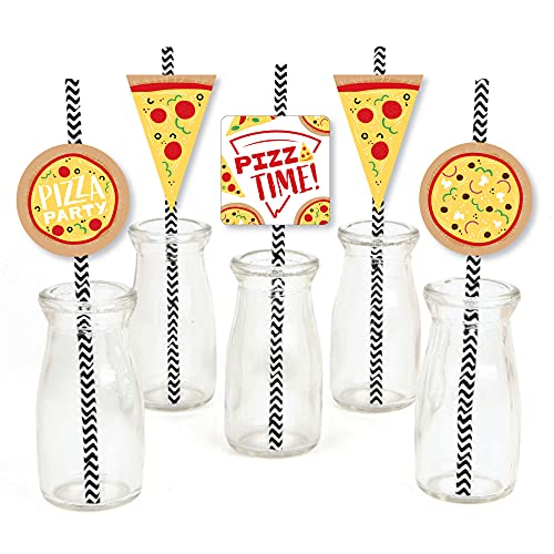 Big Dot of Happiness Pizza Party Time - Paper Straw Decor - Baby Shower or Birthday Party Striped Decorative Straws - Set of 24