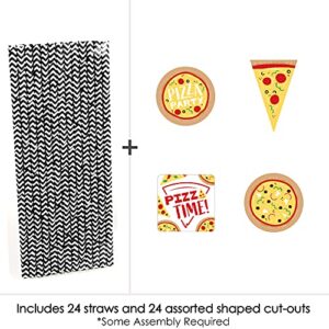 Big Dot of Happiness Pizza Party Time - Paper Straw Decor - Baby Shower or Birthday Party Striped Decorative Straws - Set of 24