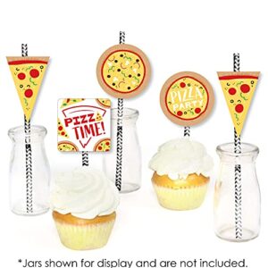 Big Dot of Happiness Pizza Party Time - Paper Straw Decor - Baby Shower or Birthday Party Striped Decorative Straws - Set of 24