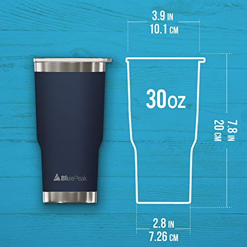 BluePeak Double Wall Vacuum Stainless Steel Insulated Tumblers Set, 2-Pack - Includes 2 Sipping Lids, 2 Spill-Proof Sliding Lids, 2 Straws, 1 Cleaning Brush & Gift Box (30 oz, Navy)