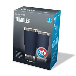 BluePeak Double Wall Vacuum Stainless Steel Insulated Tumblers Set, 2-Pack - Includes 2 Sipping Lids, 2 Spill-Proof Sliding Lids, 2 Straws, 1 Cleaning Brush & Gift Box (30 oz, Navy)