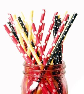 charmed red yellow and black polka dot paper straw 75pk