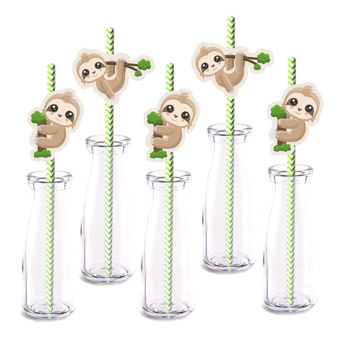 Sloth Party Straw Decor, 24-Pack sloth Baby Shower Kids Birthday Party Decorations, Paper Decorative Straws