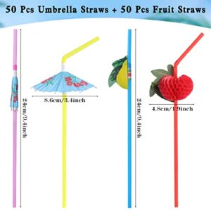 [100 Pcs] Fruit Cocktail Drink Umbrella Straws - Disposable Party Drink Umbrella Hawaiian Straws Luau Party Decorations Supplies