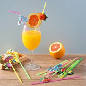 [100 Pcs] Fruit Cocktail Drink Umbrella Straws - Disposable Party Drink Umbrella Hawaiian Straws Luau Party Decorations Supplies