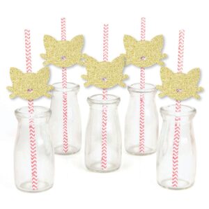 Big Dot of Happiness Gold Glitter Cat Party Straws - No-Mess Real Gold Glitter Cut-Outs and Decorative Purr-FECT Kitty Cat/Kitten Meow Baby Shower or Birthday Party Paper Straws - Set of 24