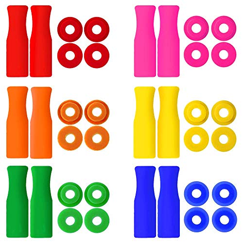 12 Pack Silicone Tips Reusable Straw Tips Multicolored Stainless Steel Straws Cover with 24Pcs Anti-slip Silencers for 1/4’’ (6mm) Wide Stainless Steel Drinking Straws