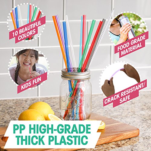 10.5 Inch, Set of 6 Smoke Replacement Acrylic Straws and 1 Nylon Straw Cleaning Brush for 16oz, 20oz, 24oz Tumblers. (Smoke, 10.5)