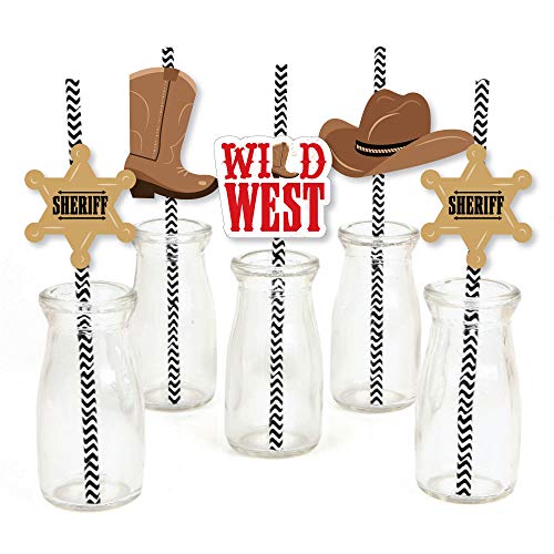 Big Dot of Happiness Western Hoedown - Paper Straw Decor - Wild West Cowboy Party Striped Decorative Straws - Set of 24