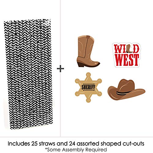 Big Dot of Happiness Western Hoedown - Paper Straw Decor - Wild West Cowboy Party Striped Decorative Straws - Set of 24