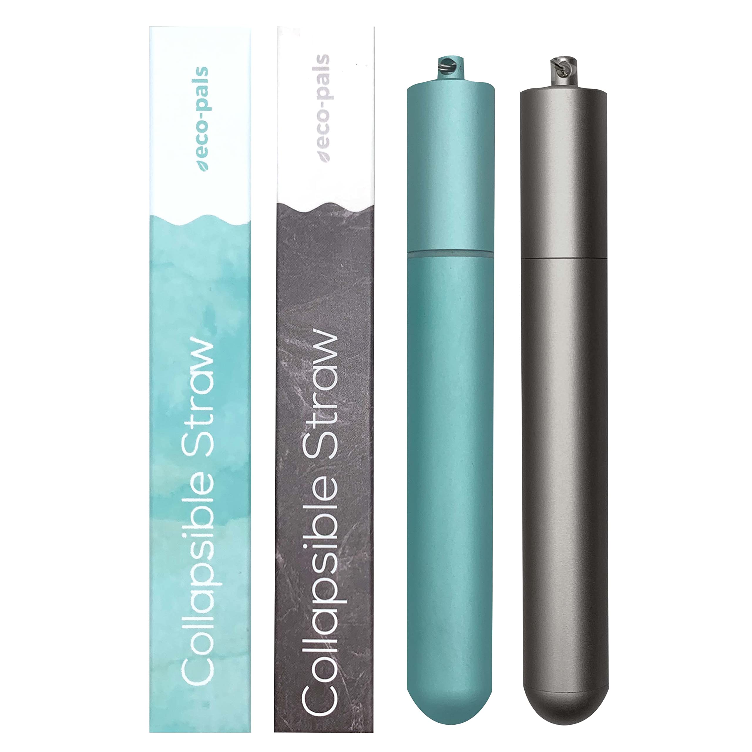 2PACK Eco-Pals | Straws Drinking Reusable Folding Straw | Stainless Steel Straw | Dishwasher Safe (Charcoal + Seafoam)