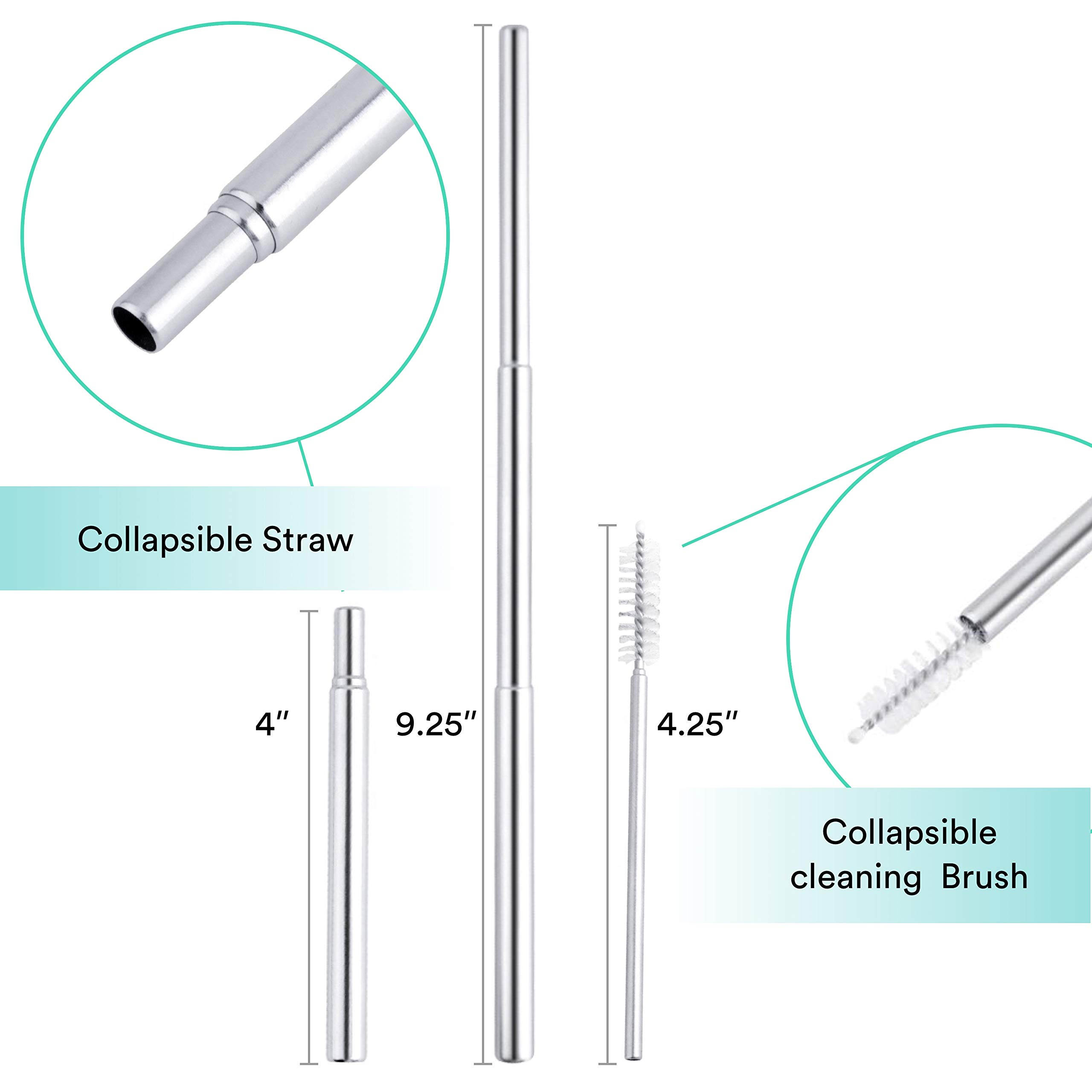 2PACK Eco-Pals | Straws Drinking Reusable Folding Straw | Stainless Steel Straw | Dishwasher Safe (Charcoal + Seafoam)