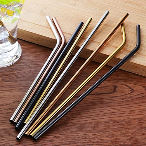 InfantLY Bright 3Pcs Multicolor Stainless Steel Metal Drinking Straw Reusable Straws + 1 Cleaner Brush Kit