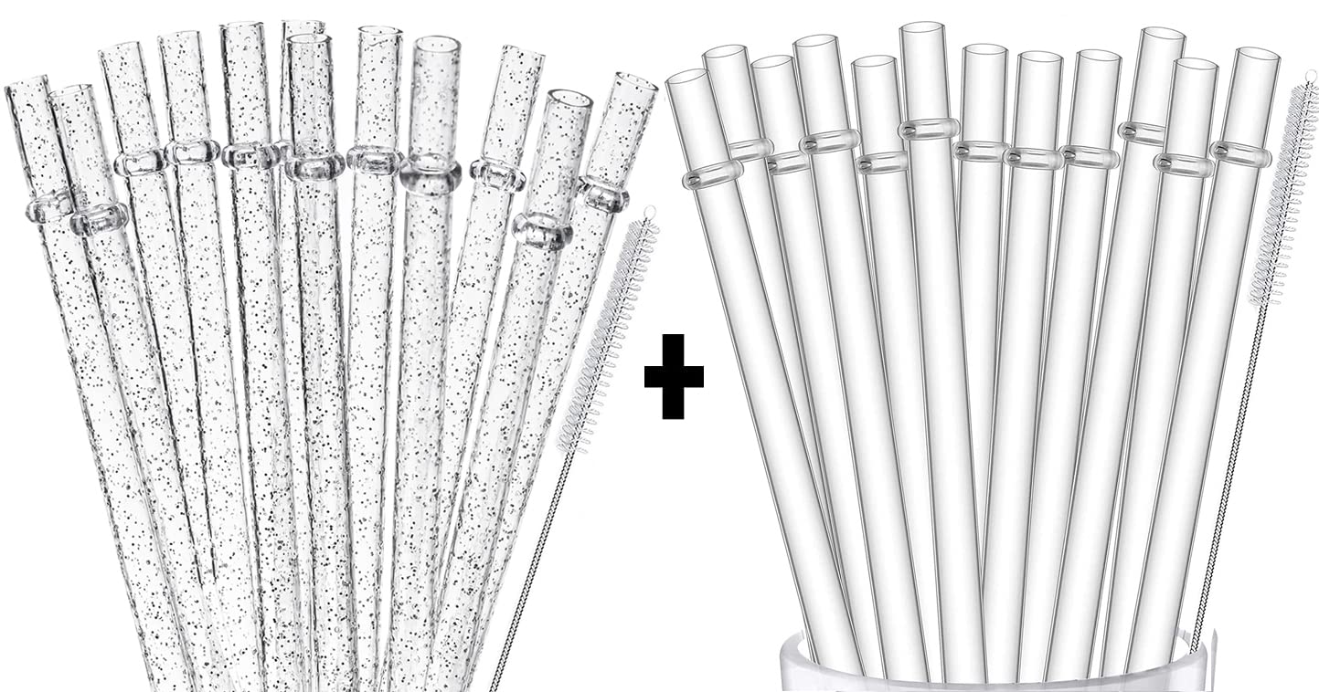 ALINK 13 IN Long Clear Straws + 12 Clear Glitter Straws