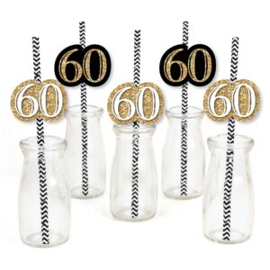 adult 60th birthday - gold - paper straw decor - birthday party striped decorative straws - set of 24