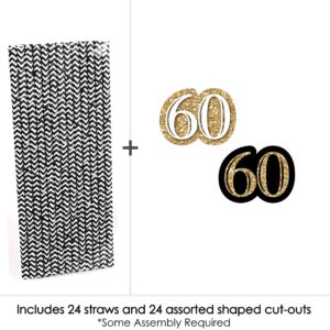 Adult 60th Birthday - Gold - Paper Straw Decor - Birthday Party Striped Decorative Straws - Set of 24