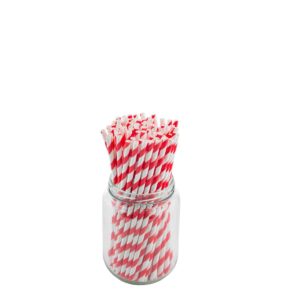 Tablecraft Coca-Cola branded 7.75" (6mm) Paper Straws, Red and White Stripe, Pack of 100