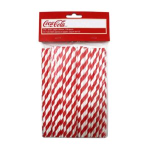 Tablecraft Coca-Cola branded 7.75" (6mm) Paper Straws, Red and White Stripe, Pack of 100