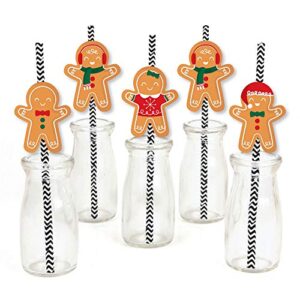 big dot of happiness gingerbread christmas - paper straw decor - gingerbread man holiday party striped decorative straws - set of 24