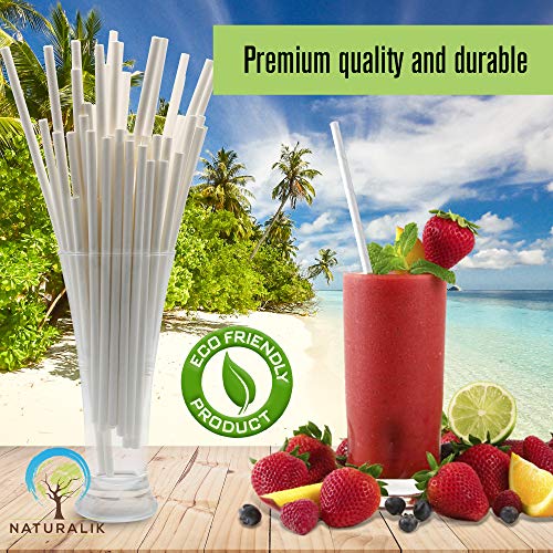 Naturalik 100-Pack Extra Durable White Paper Straws Biodegradable- Premium Eco-Friendly Paper Straws Bulk- Drinking Straws for Juices, Restaurants and Party supplies, 7.7" (White, 100ct)