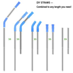 Reusable Collapsible Straw, Portable Stainless Steel Drinking Straw with Case, Straw Tip and Cleaning Brush for Travel, Party, Outdoor and Home Use (Blue Case Turqoise Tip)