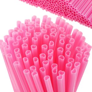 500 pcs straws valentine heart shaped straws cute straws anti wrinkle straw disposable drinking straw plastic straw for kids birthday bridal shower wedding party supplies drinking (pink)