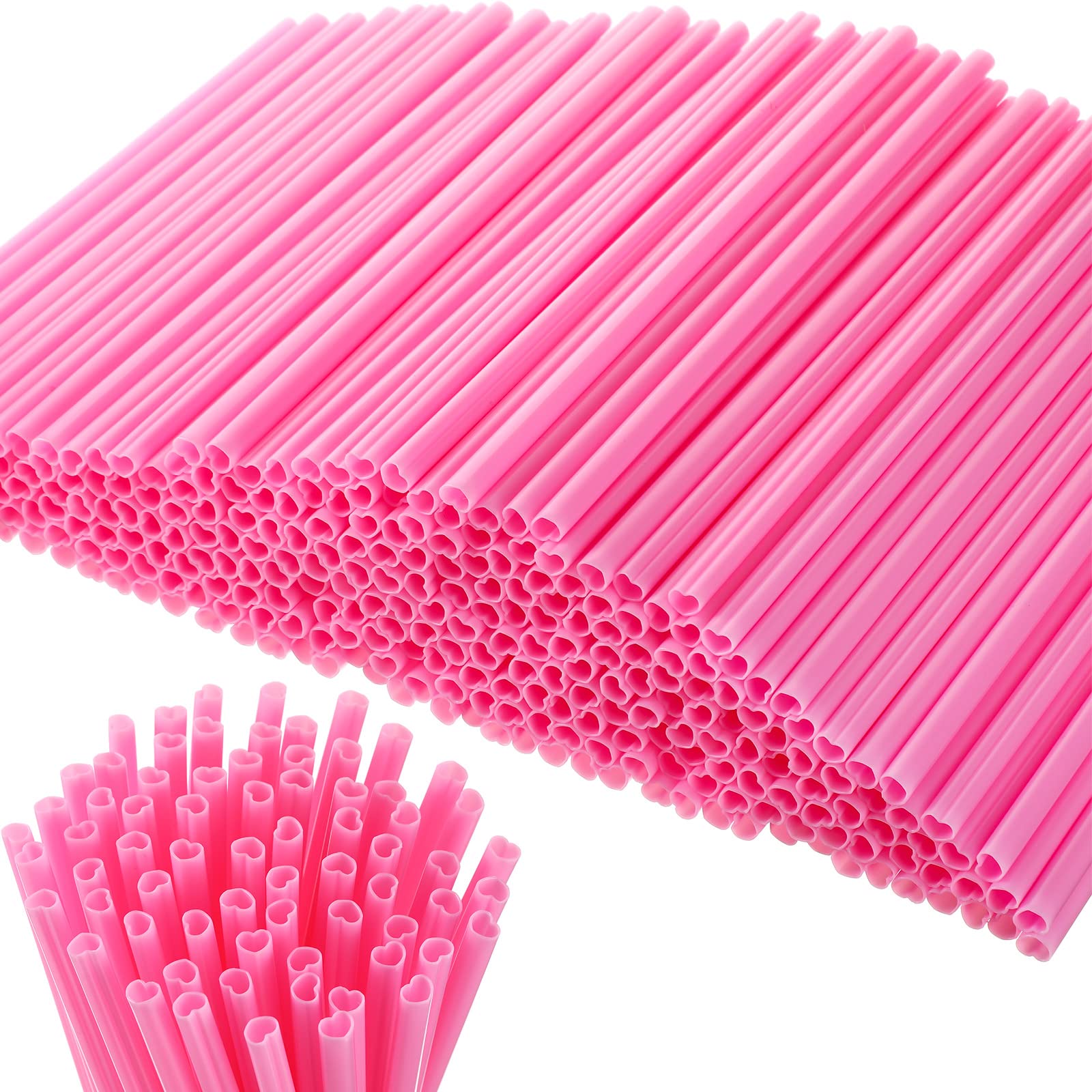 500 Pcs Straws Valentine Heart Shaped Straws Cute Straws Anti Wrinkle Straw Disposable Drinking Straw Plastic Straw for Kids Birthday Bridal Shower Wedding Party Supplies Drinking (Pink)