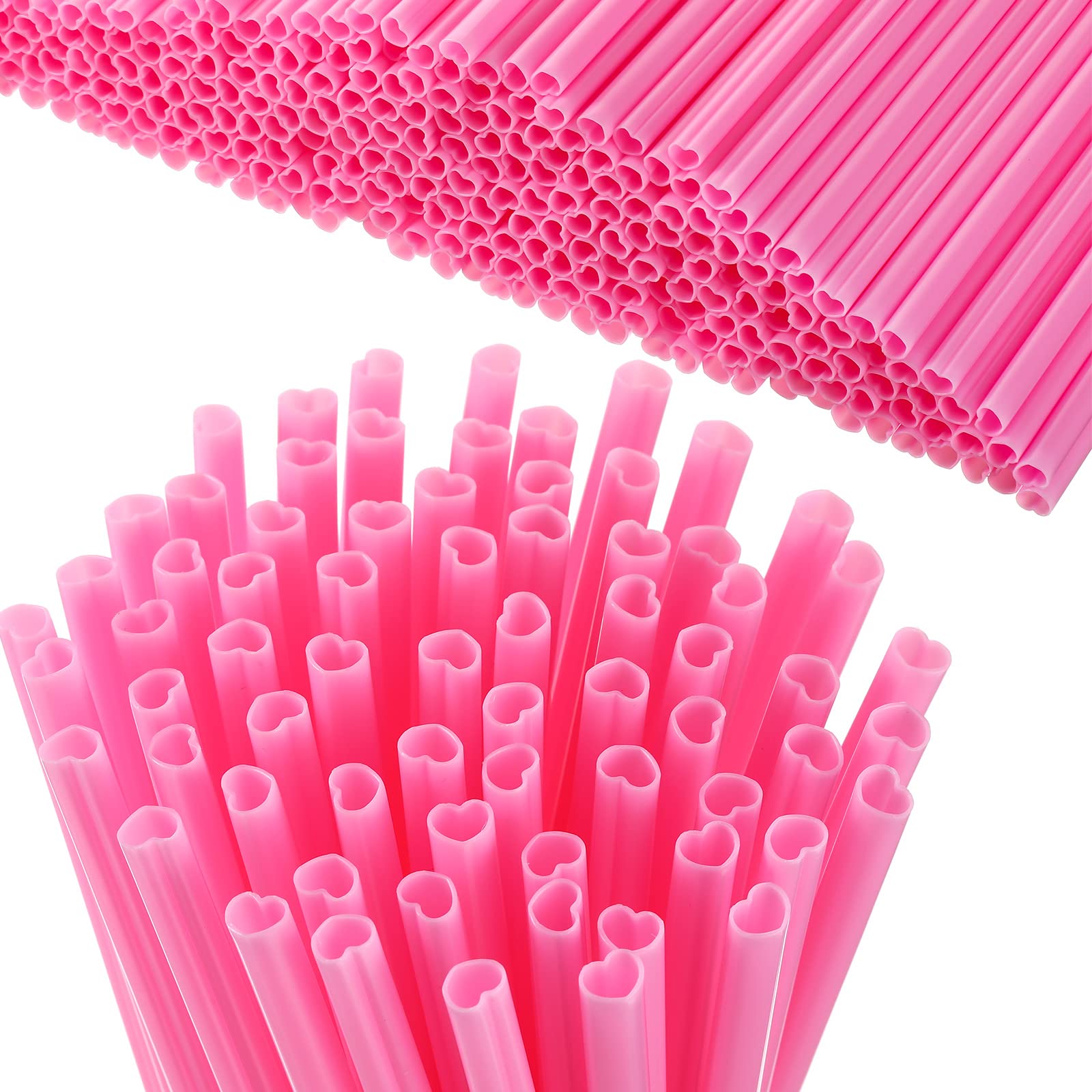 500 Pcs Straws Valentine Heart Shaped Straws Cute Straws Anti Wrinkle Straw Disposable Drinking Straw Plastic Straw for Kids Birthday Bridal Shower Wedding Party Supplies Drinking (Pink)