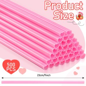 500 Pcs Straws Valentine Heart Shaped Straws Cute Straws Anti Wrinkle Straw Disposable Drinking Straw Plastic Straw for Kids Birthday Bridal Shower Wedding Party Supplies Drinking (Pink)