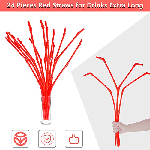 24 Pieces Flexible Drinking Straws Extra Long Plastic Straws for Camping Limited Mobility Situations Dishwasher, Red (28 Inches)