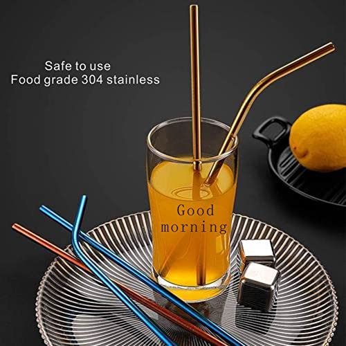 Stainless steel color straws, food grade metal straws, color straws, cold and hot drinking food grade straws, 1 portable bag, 3 direct straws, 3 curved straws and 3 cleaning brushes (colour)