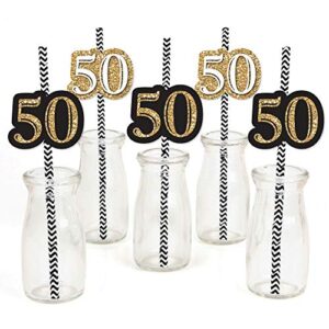 adult 50th birthday - gold - paper straw decor - birthday party striped decorative straws - set of 24