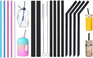 alink 15 inch extra long silicone straws + 2 black silicone boba straws 8 smoothie straws