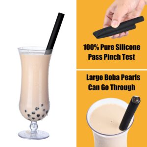 ALINK 15 inch Extra Long Silicone Straws + 2 Black Silicone Boba Straws 8 Smoothie Straws