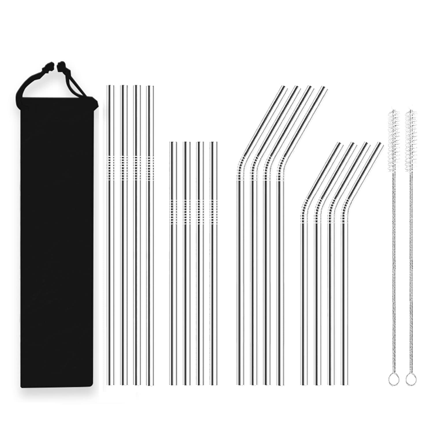 Reusable Metal Straw Pack of 16 Sets With 2 Tube Brash And Travel Package Stainless Steel Straws Drinking for 20 24 30 oz Tumbler